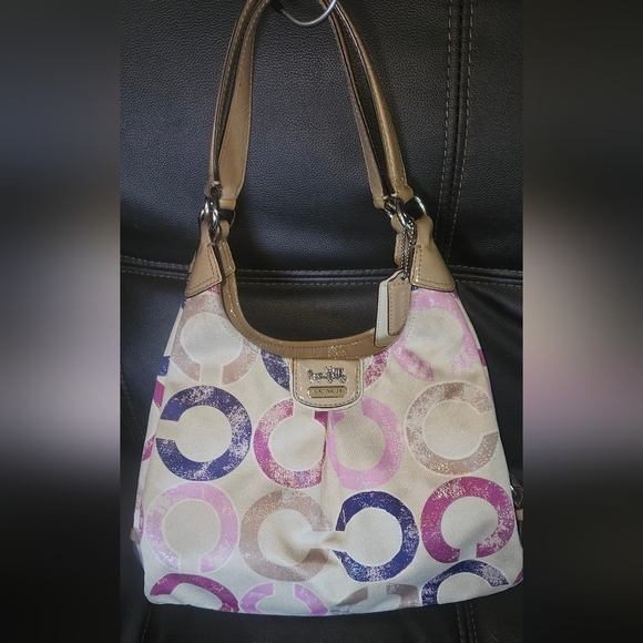 Coach | Bags | Coach Madison Maggie Op Art Cream Signature Canvas Hobo Bag Monogram Purse 22289 ...